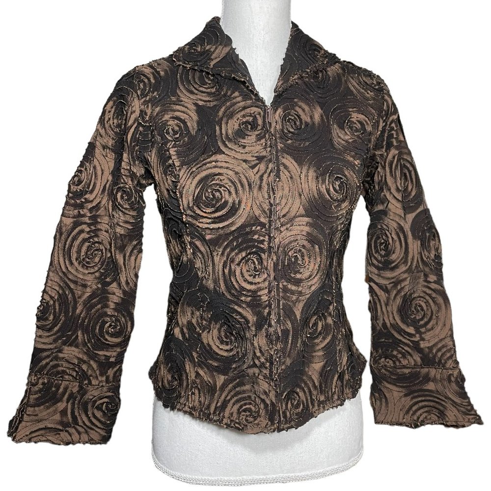 Rose Textured Jacket Ps Petite S Double Zip Floral Ta… - Gem